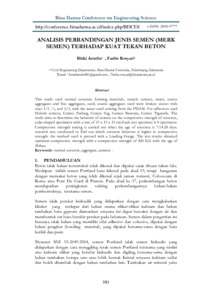 ANALISIS PERBANDINGAN JENIS SEMEN (MERK SEMEN) TERHADAP KUAT TEKAN BETON - Bina Darma e-Journal